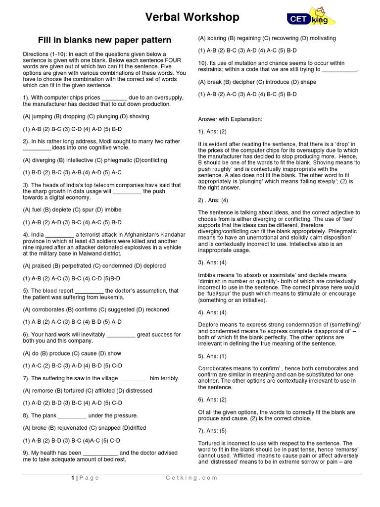 Fill in Blanks New Paper Pattern | Download Free PDF | Economies | Business