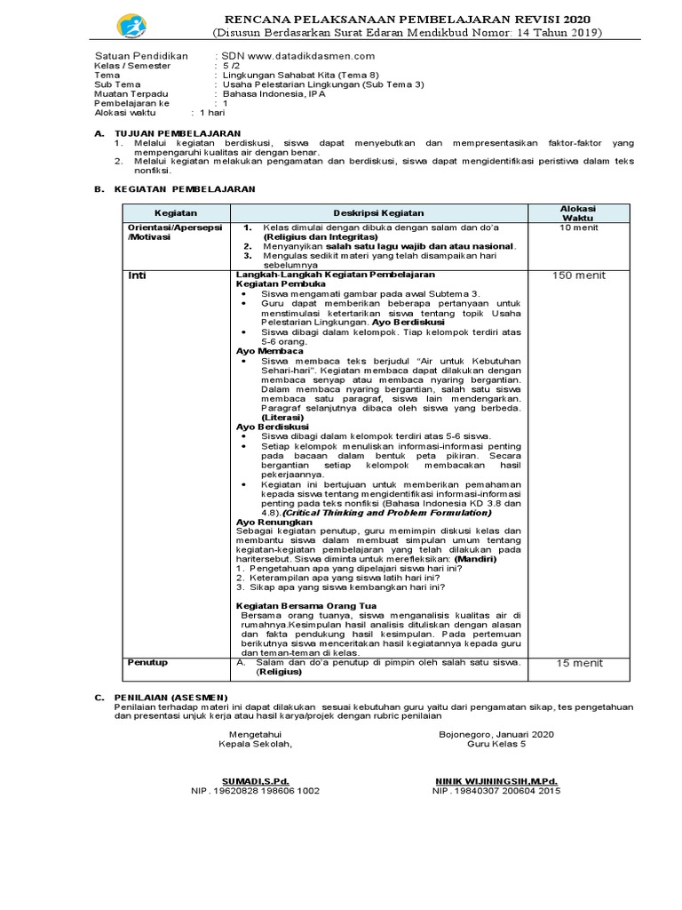 RPP Kelas 5 Tema 8 | PDF