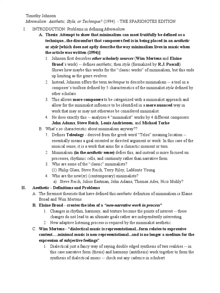 T556 Group 1 Handout - Johnson Minimalism As Aesthetic, Style or ...