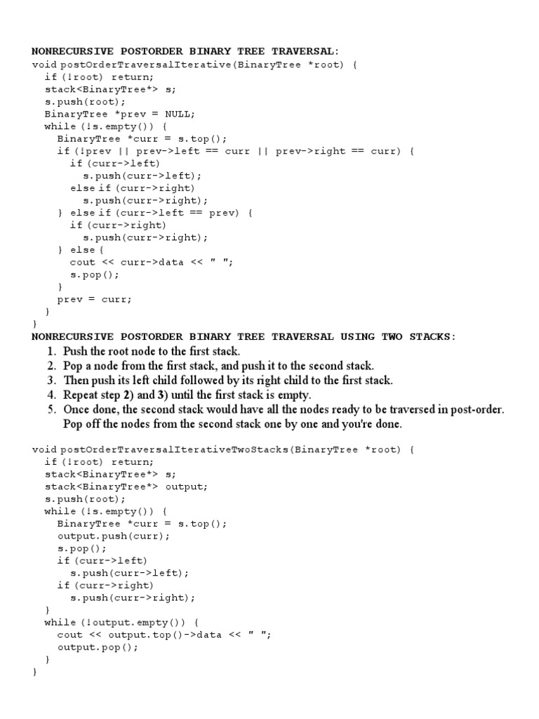 Nonrecursive Postorder Binary Tree Traversal | PDF | Algorithms And ... Nonrecursive Postorder Binary Tree Traversal | PDF | Algorithms And ...