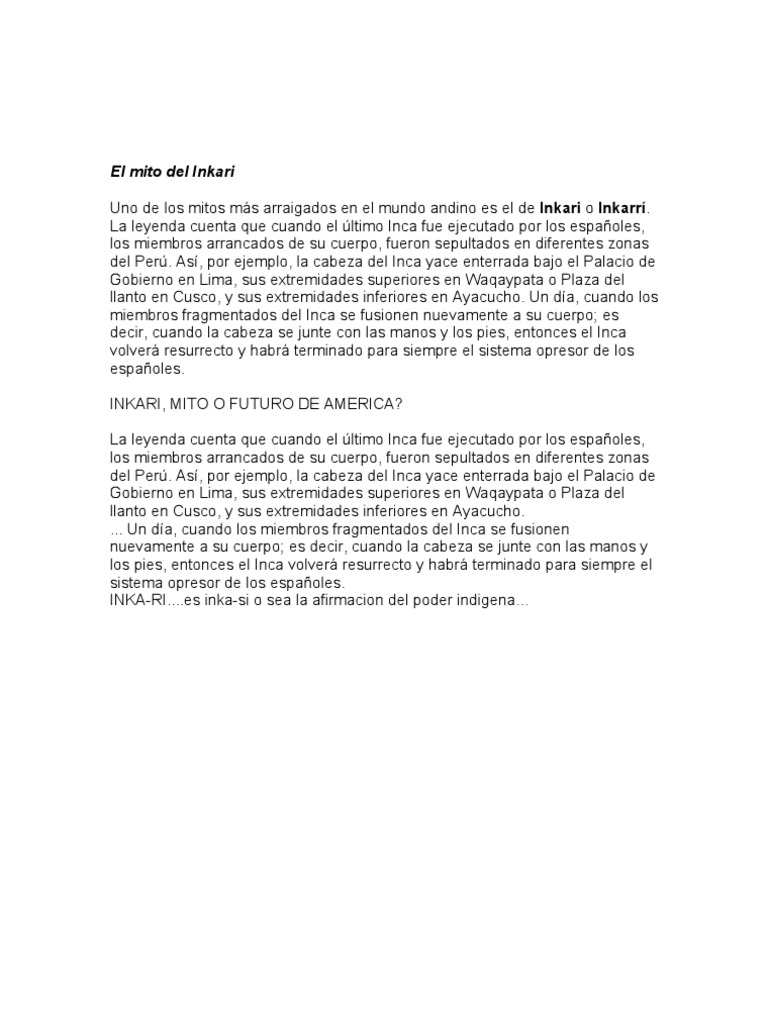 Mito del Inkarri: Resurrección y Libertad | PDF | América del Sur | Perú