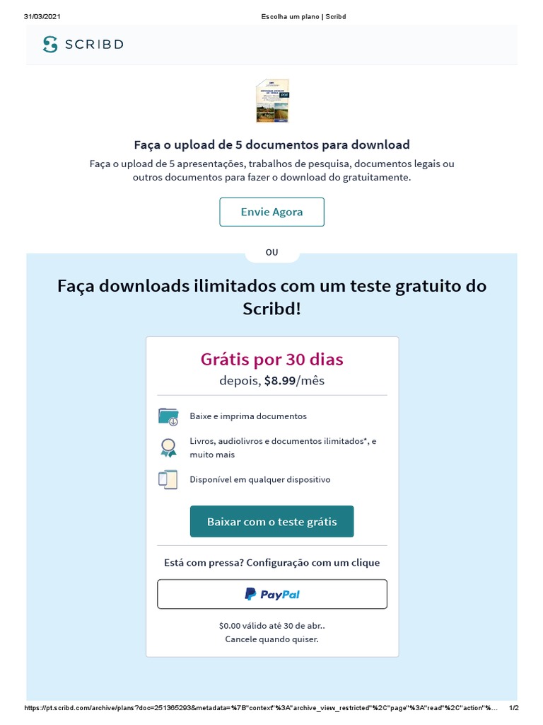 Faça Downloads Ilimitados Com Um Teste Gratuito Do Scribd!: Grátis Por ...