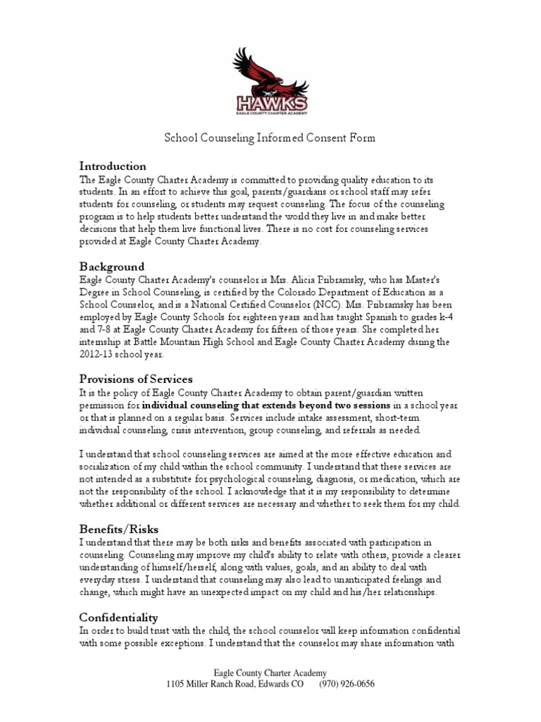 School Counseling Informed Consent Form | PDF | School Counselor ...