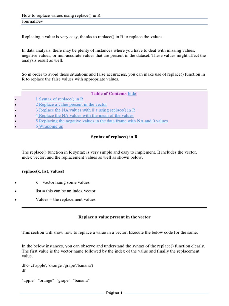 JournalDev - How To Replace Values Using REPLACE in R | PDF | Data ...