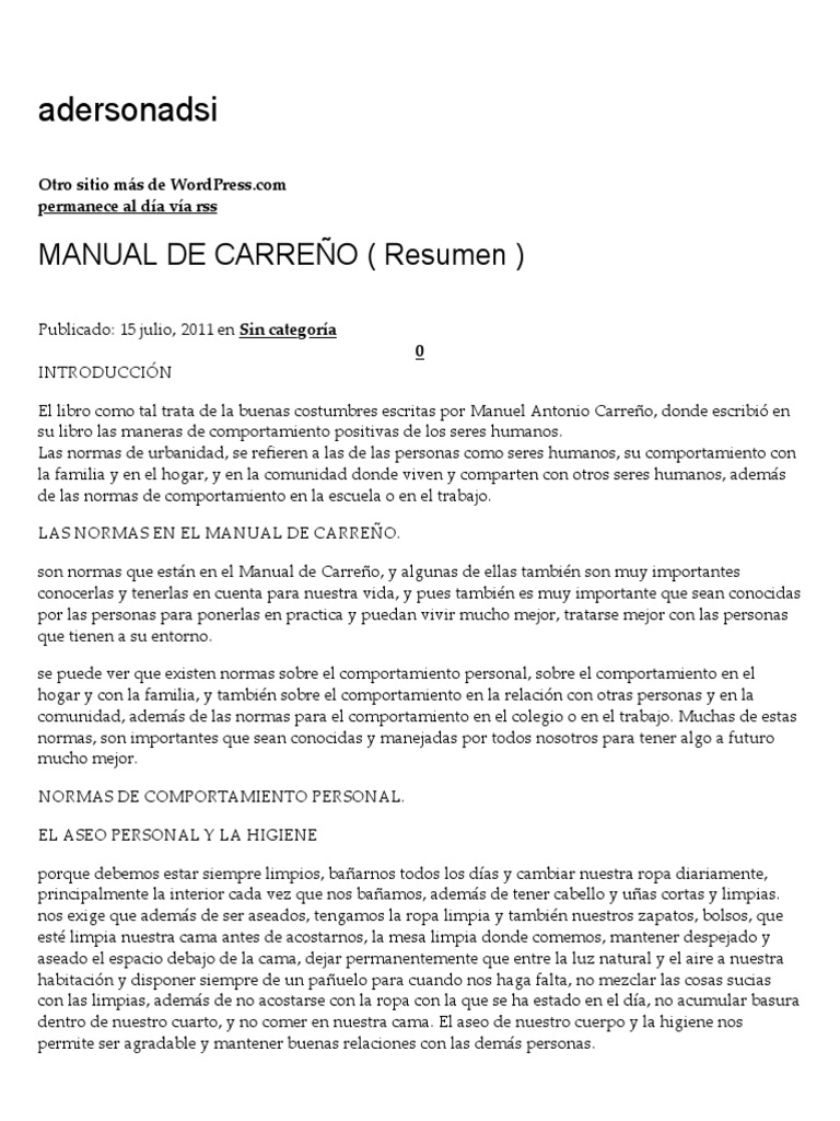 Resumen de Manual de Carreño | Descargar gratis PDF | Comportamiento
