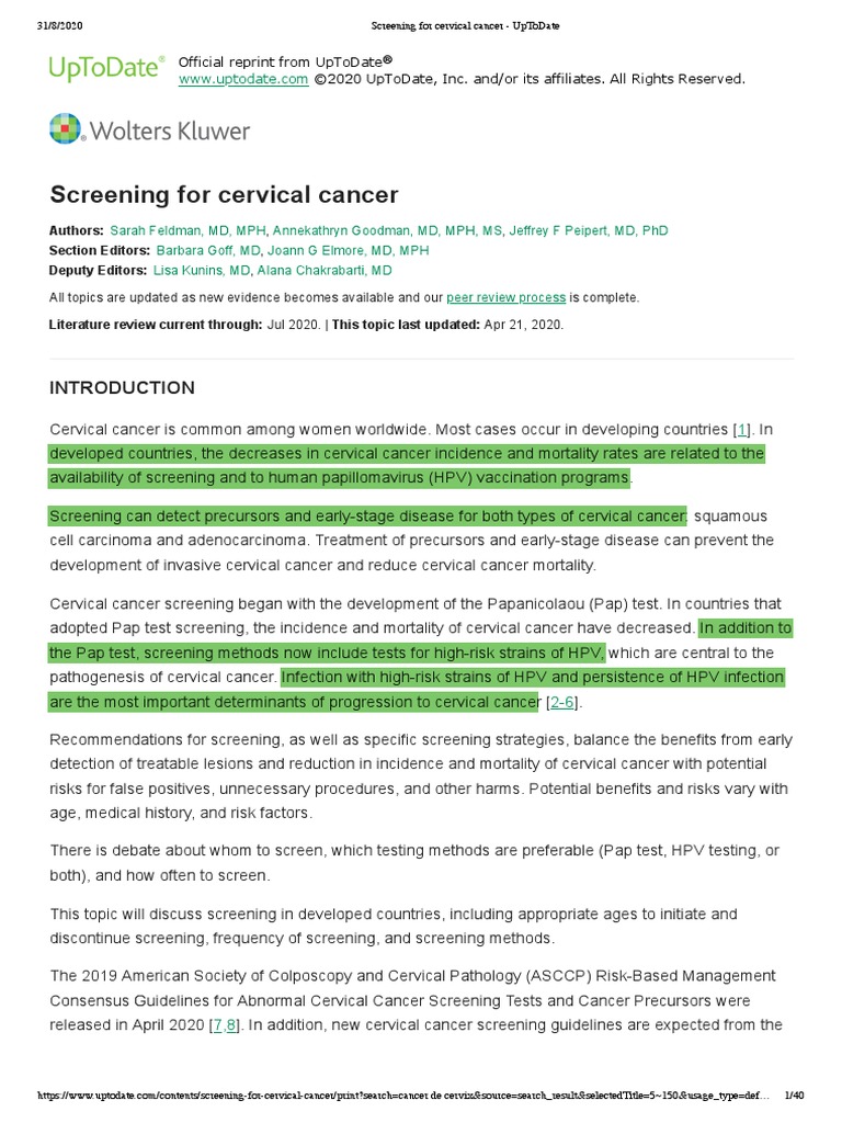 Screening For Cervical Cancer - UpToDate | PDF | Cervical Cancer ...
