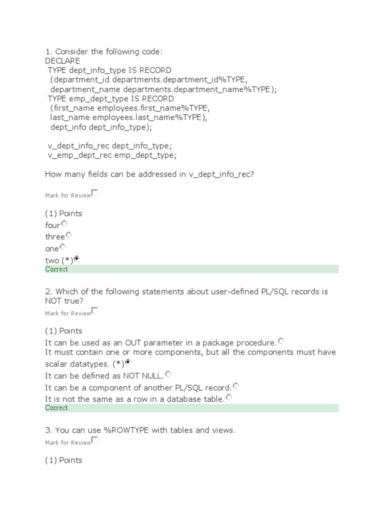 Quiz 6 | PDF | Pl/Sql | Database Index