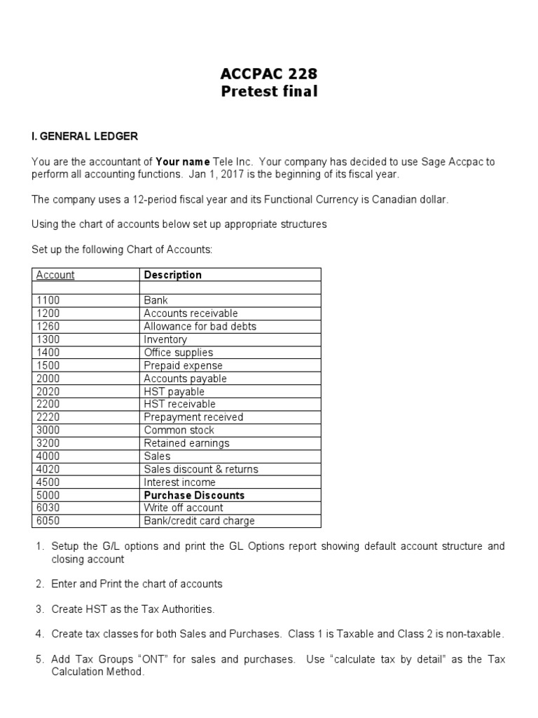 Accpac 228 Pretest Final: I. General Ledger | PDF | Accounts Payable ...