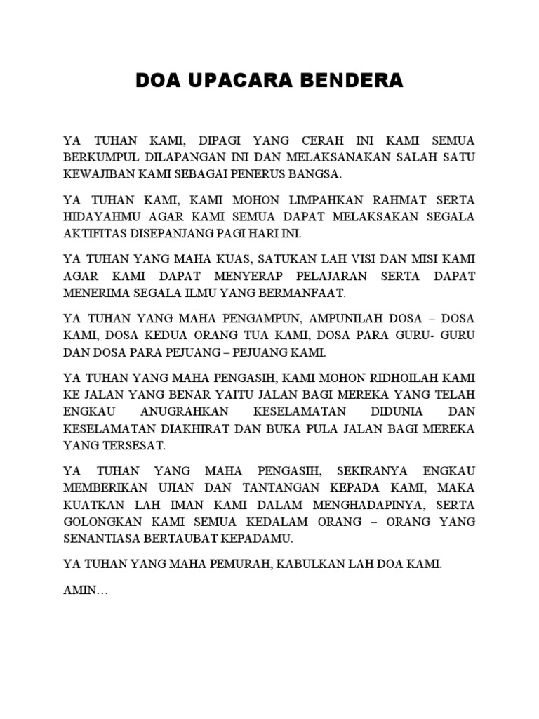 Doa Upacara Bendera Kristen Senin | PDF | Ilmu Sosial
