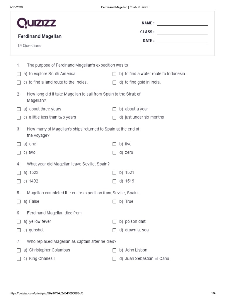 Magellan Expedition Quiz Questions | PDF | Early Modern Period | Field ...