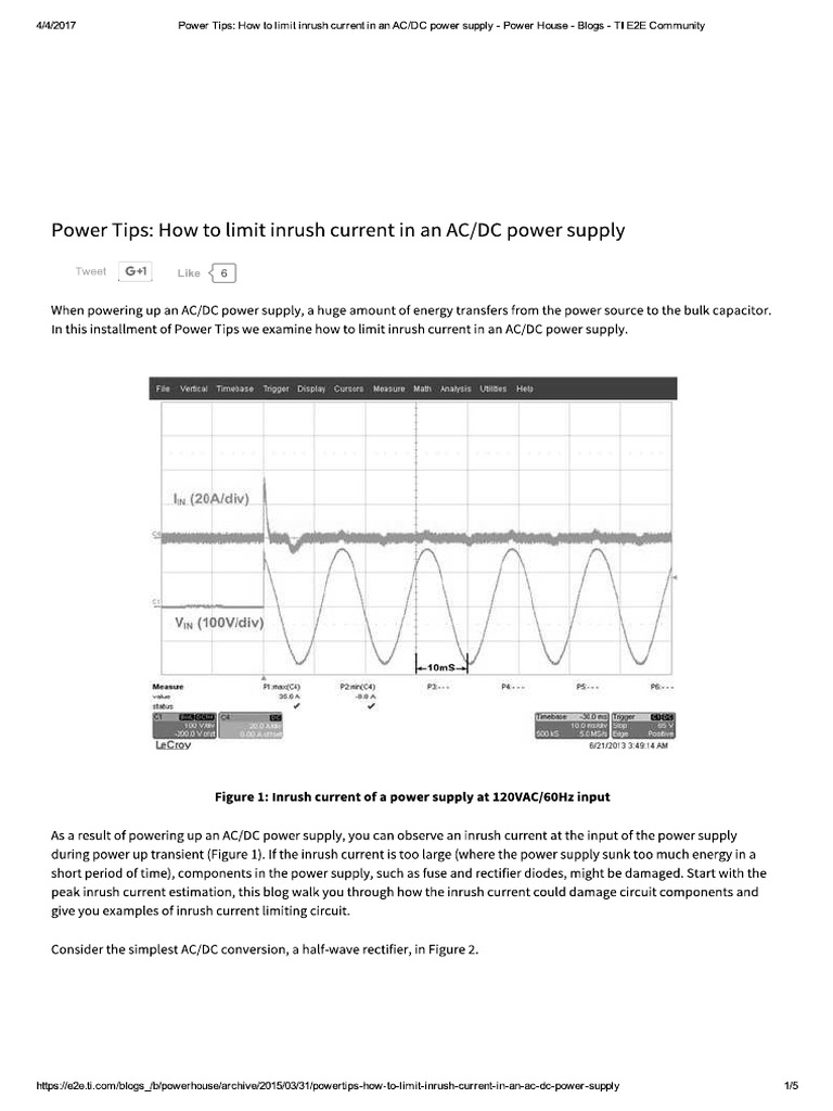 Tutorial - How To Limit Inrush Current in A AC-DC Power Supply | PDF