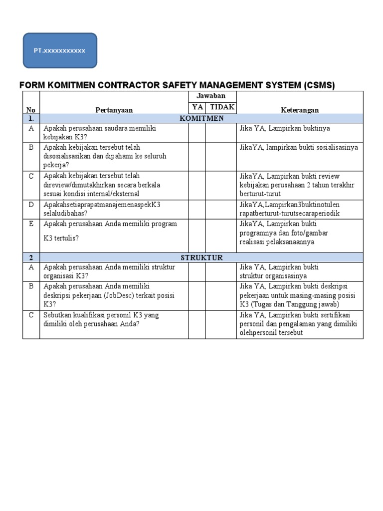 Form Komitmen CSMS | PDF | Teknologi & Rekayasa
