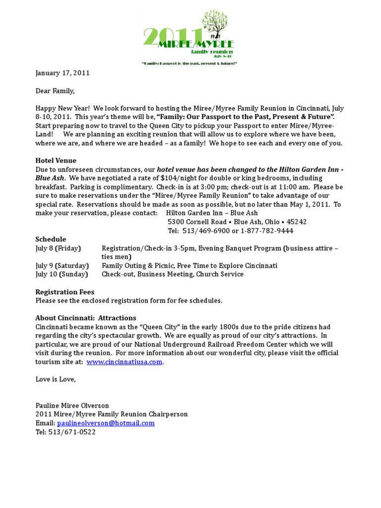 Family Reunion Letter January 2011