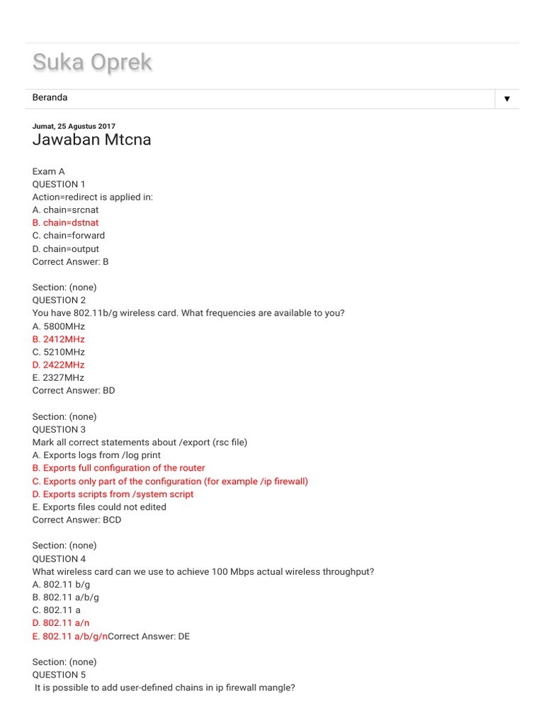 Suka Oprek - Jawaban Mtcna | PDF | Ip Address | Router (Computing)