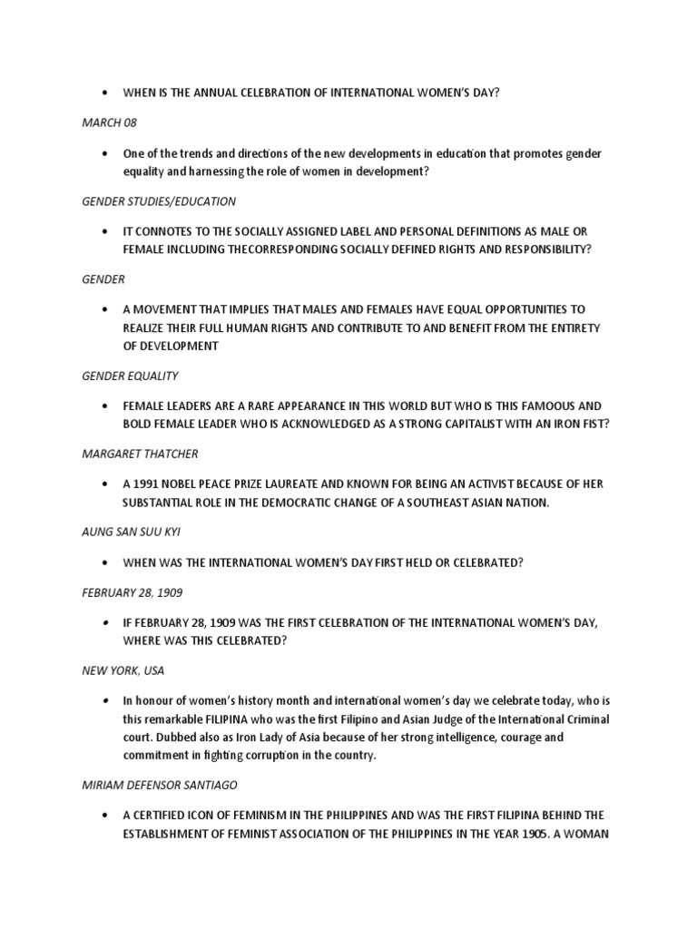 Women's Month Trivia and Facts | PDF | Violence Against Women | Violence