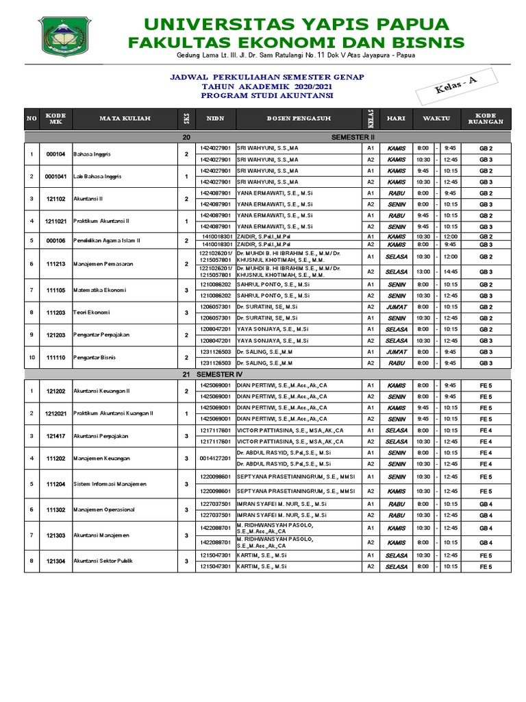 Jadwal Genap 2020-2021 Akuntansi | PDF