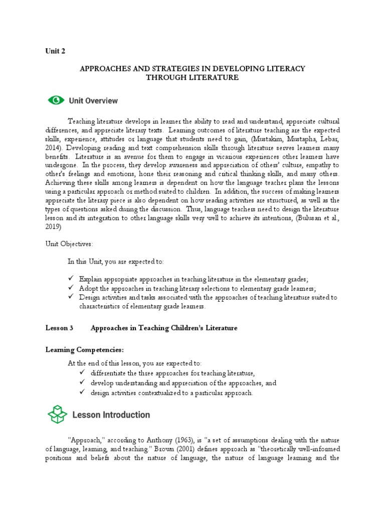 Unit 2 Approaches and Strategies in Developing Literacy Through ...