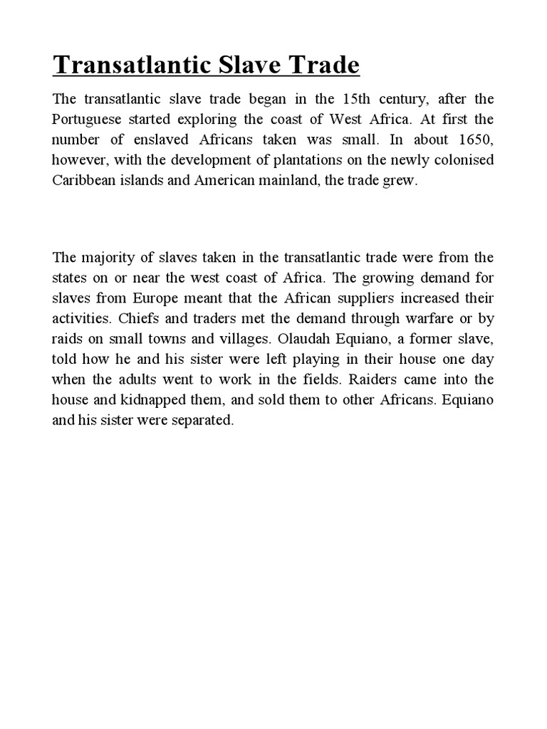 Chattel Slavery in the Transatlantic Trade | PDF