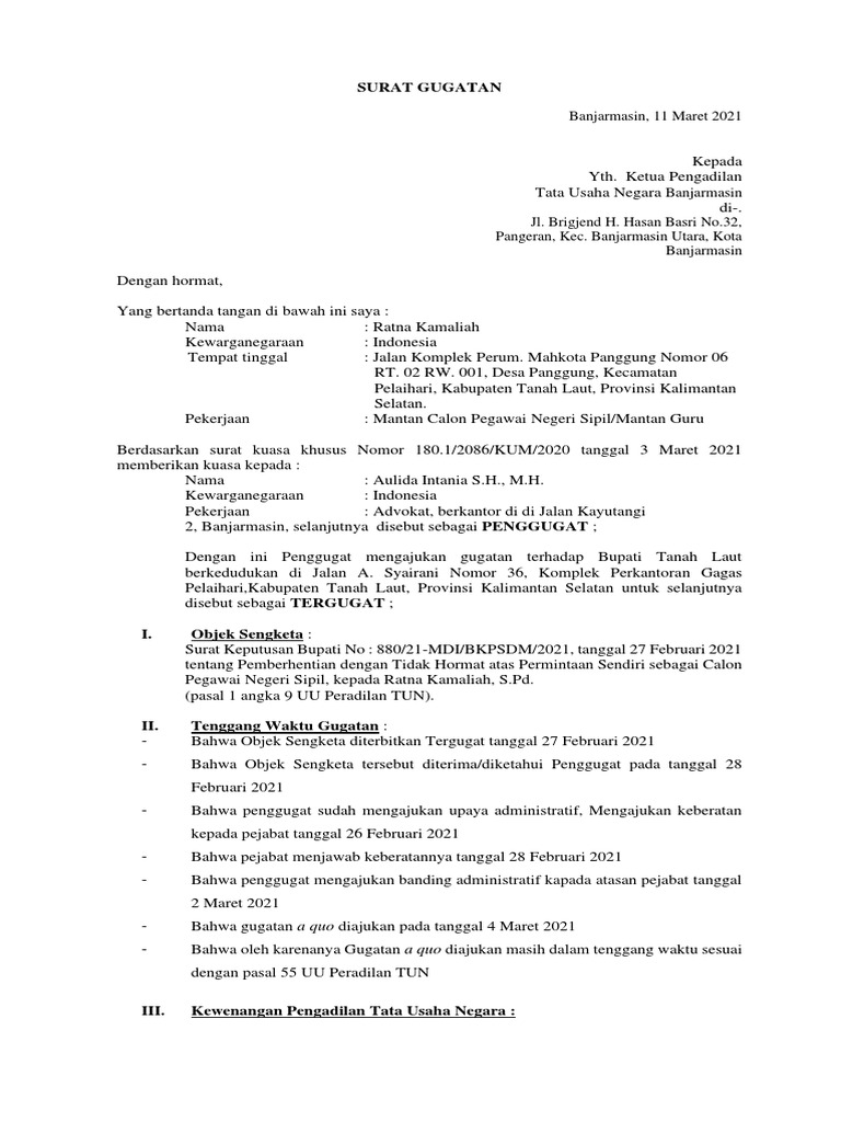 Surat Gugatan Ptun | PDF