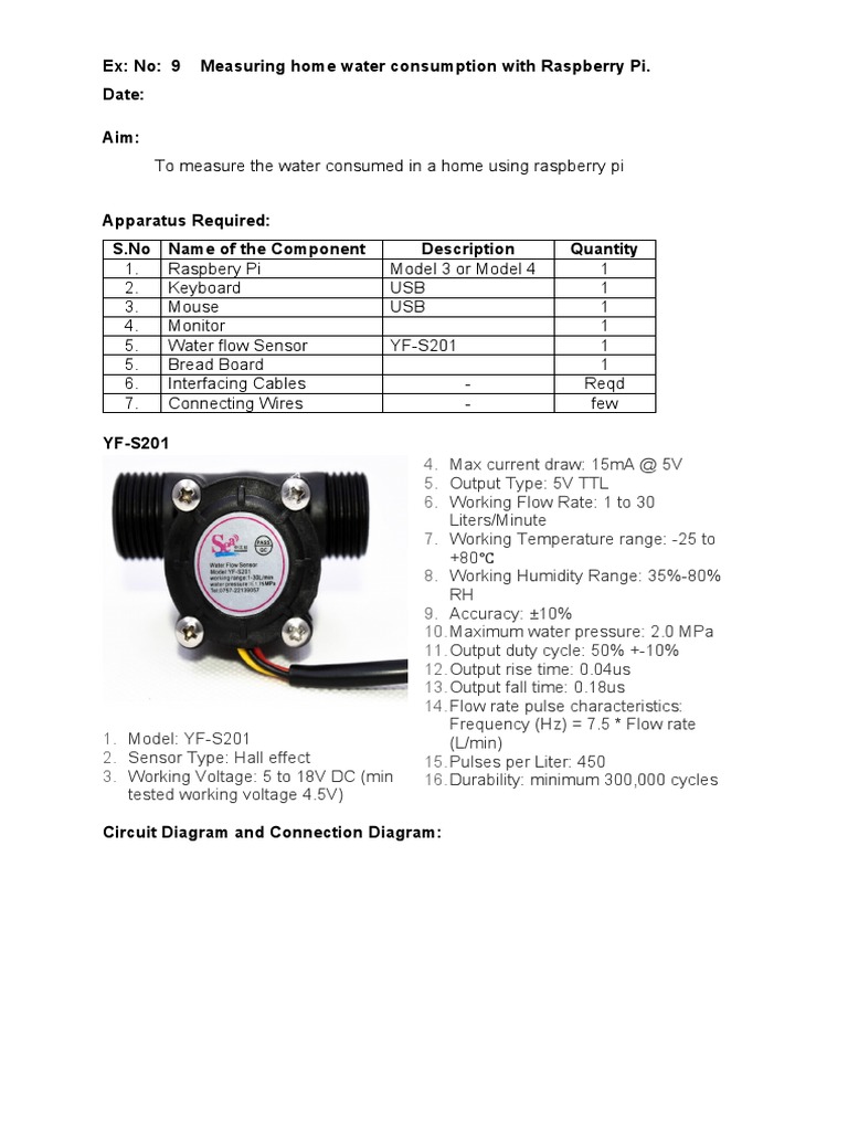 Ex No 9 Water Consumption | PDF | Raspberry Pi | Flow Measurement