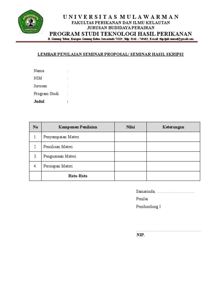 Lembar Penilaian Sempro Dan Semhas | PDF