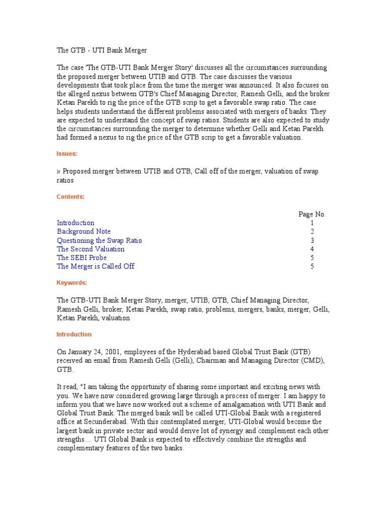 GTB-UTI Bank Merger Analysis | PDF | Mergers And Acquisitions ...