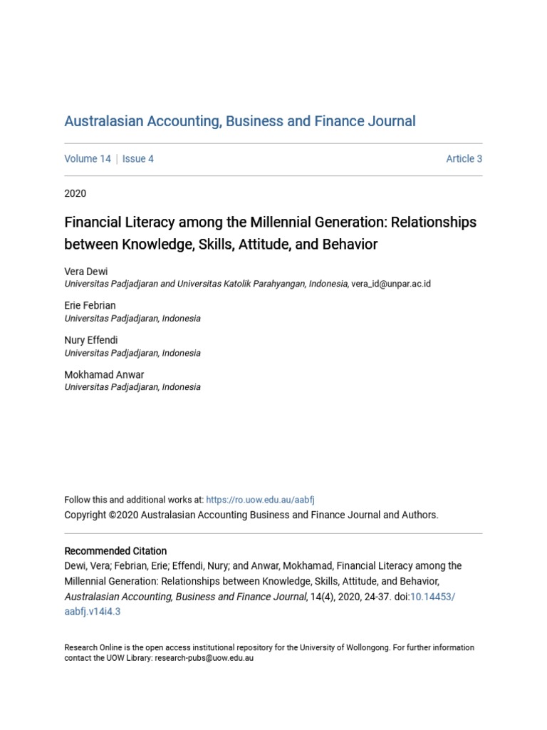 Financial Literacy Among The Millennial Generation - Relationships ...