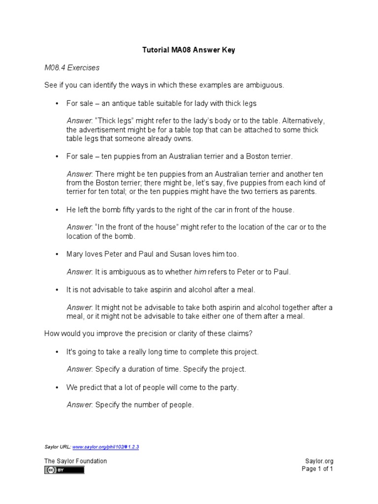 Tutorial MA08 Answer Key: The Saylor Foundation Page 1 of 1 | PDF