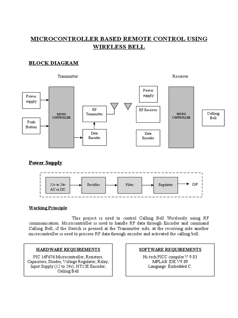 Microcontroller Based Remote Control Using Wireless Bell: Block Diagram | PDF | Technology ...