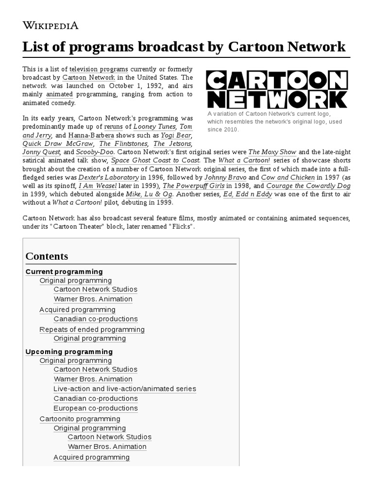List of Programs Broadcast by Cartoon Network | PDF | Animated ...