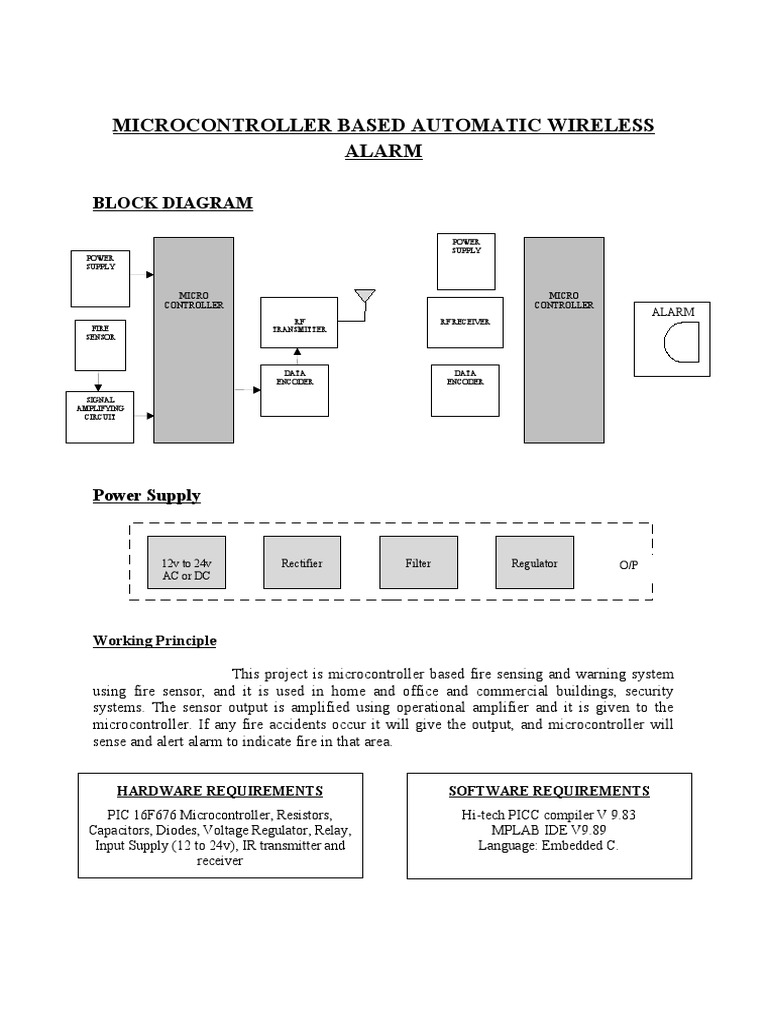 Microcontroller Based Automatic Wireless Alarm: Block Diagram | PDF