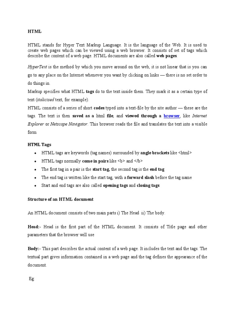 0 - HTML Notes For BCA | PDF | Hyperlink | Html Element