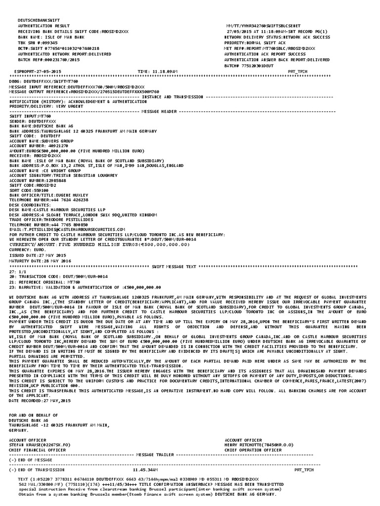 Deutsche Bank Swift MT 760 500m 1 | PDF | Transmission Control Protocol ...