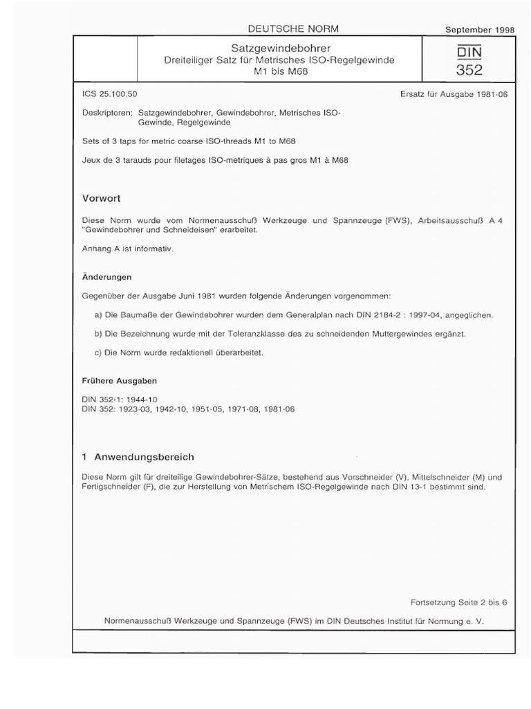(DIN 352 - 1998-09) - Satzgewindebohrer - Dreiteiliger Satz Für ...
