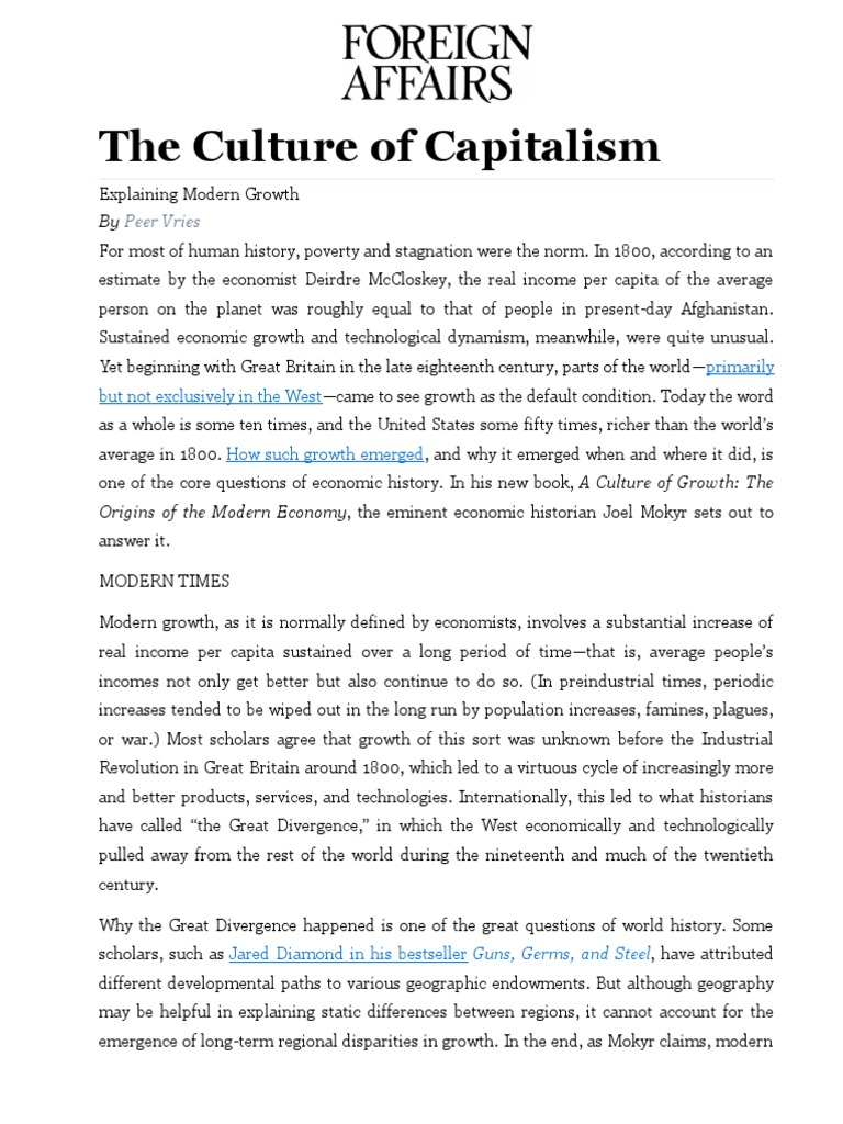 The Culture of Capitalism | PDF | Economic Growth | Institution