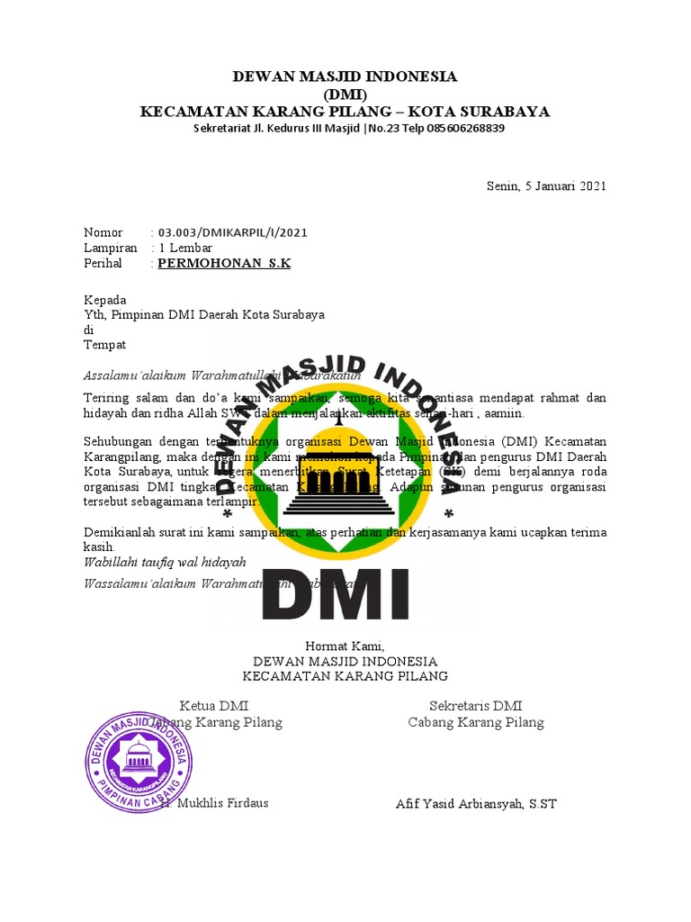 Permohonan Penerbitan SK DMI Kecamatan | PDF