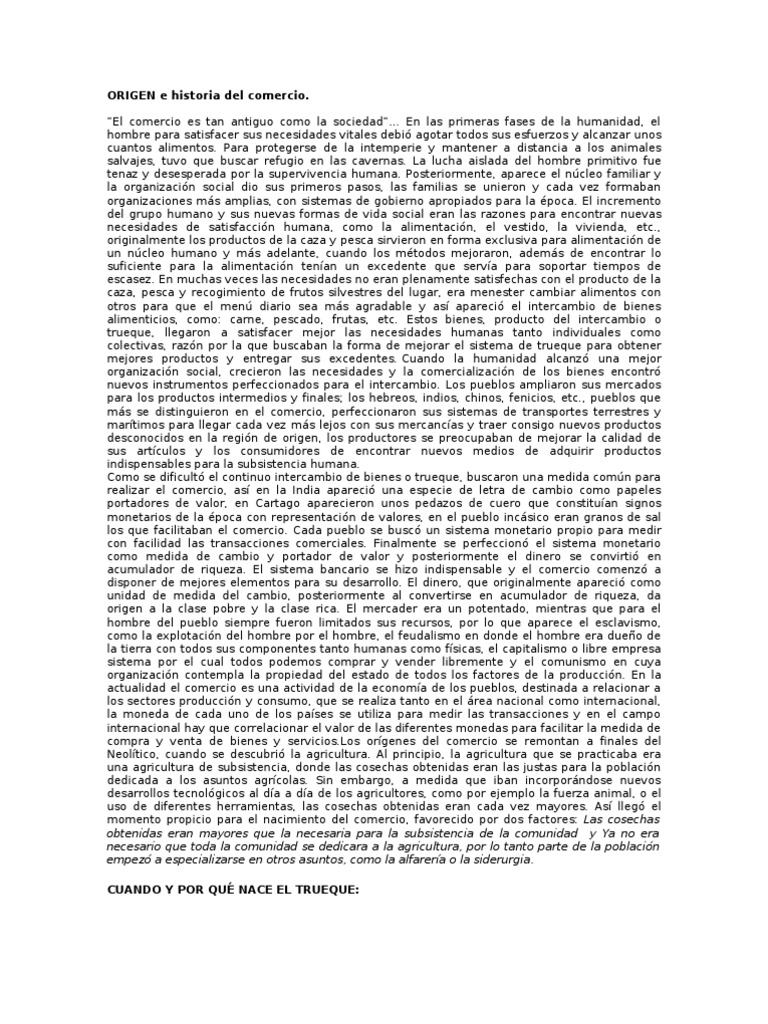 ORIGEN e Historia Del Comercio | PDF | Comercio | Monedas