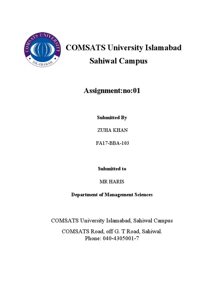 COMSATS University Islamabad Sahiwal Campus: Assignment:no:01 | PDF ...