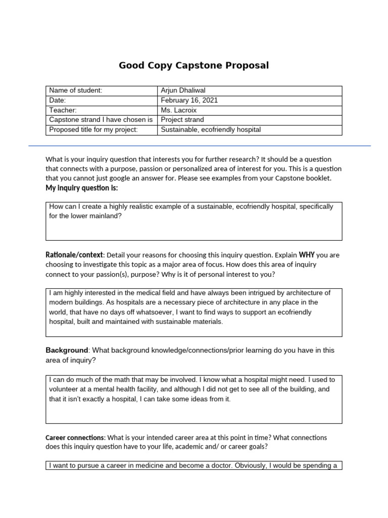 Arjun Dhaliwal - Good Copy Capstone Proposal | PDF | Mentorship | Thought