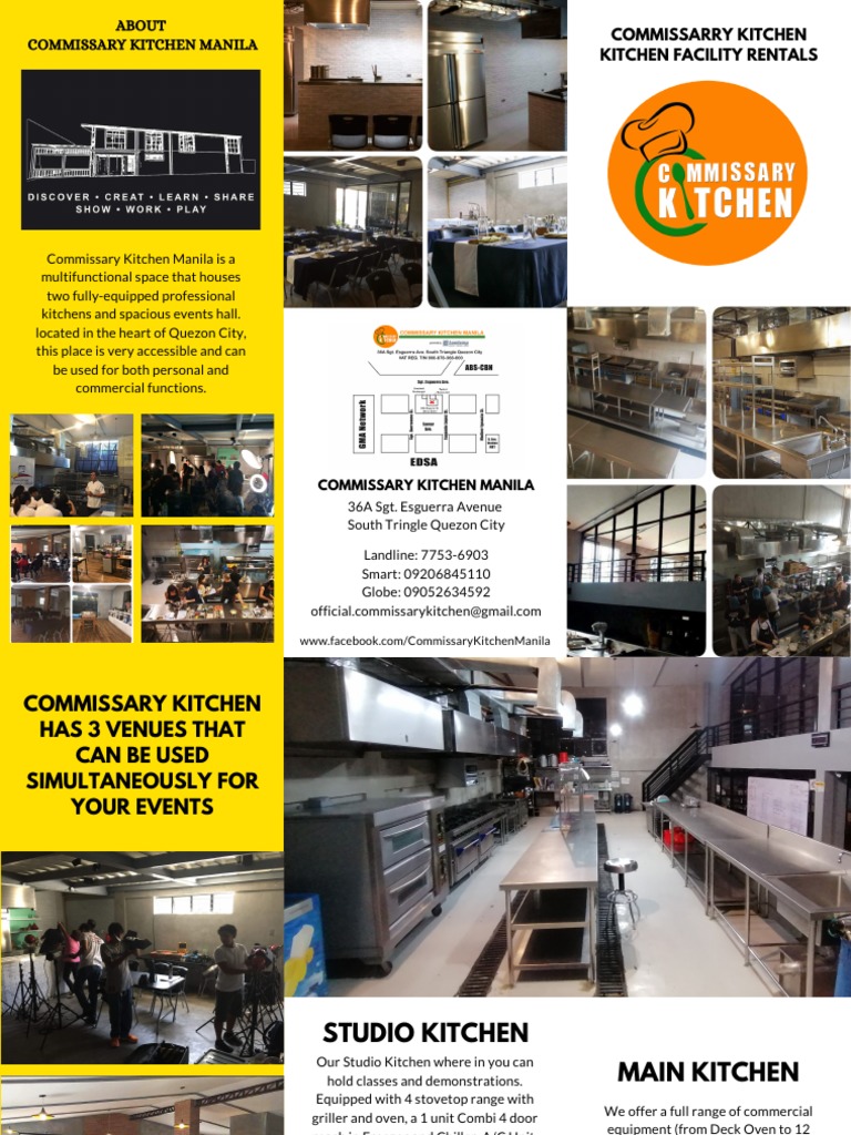 Commissarry Kitchen Rental Brochure | PDF | Kitchen | Food Preparation ...