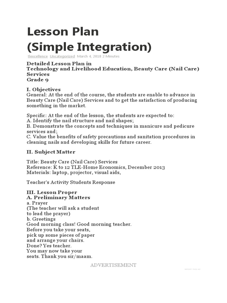 Nail Care Lesson Plan | PDF | Nail (Anatomy)