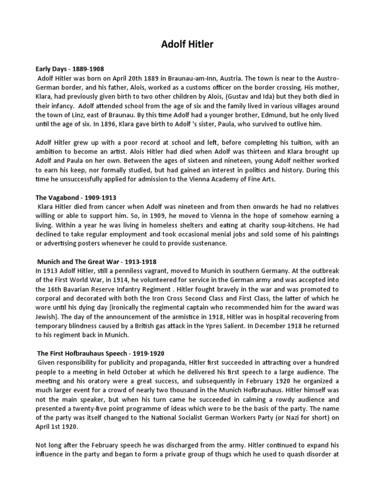 Adolf Hitler: Early Days - 1889-1908 | PDF | Abraham Lincoln | Napoleon