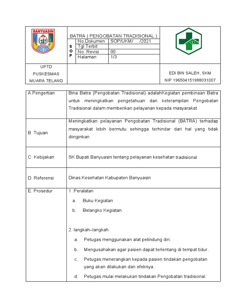 Sop Pelayanan Batra | PDF