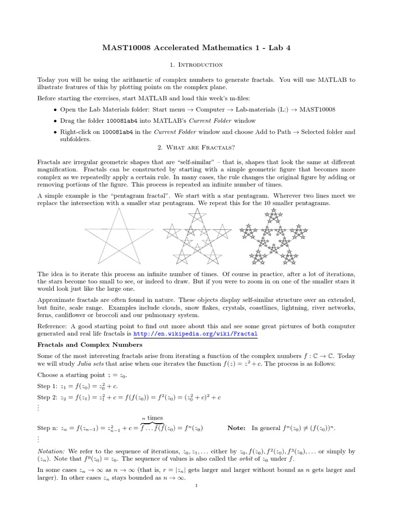 MAST10008 Accelerated Mathematics 1 - Lab 4 | PDF | Fractal | Graphical User Interfaces