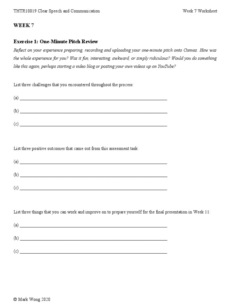 Week 7 Exercise 1: One-Minute Pitch Review | PDF | Storytelling | Human Nature