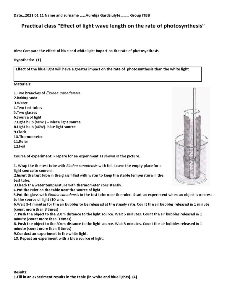 Practical Class "Effect of Light Wave Length On The Rate of ...
