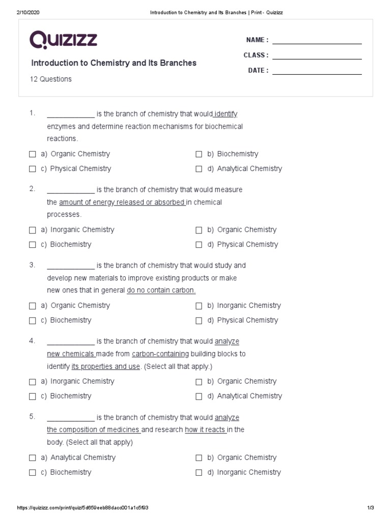Chemistry Quiz for Students | PDF | Organic Chemistry | Chemistry