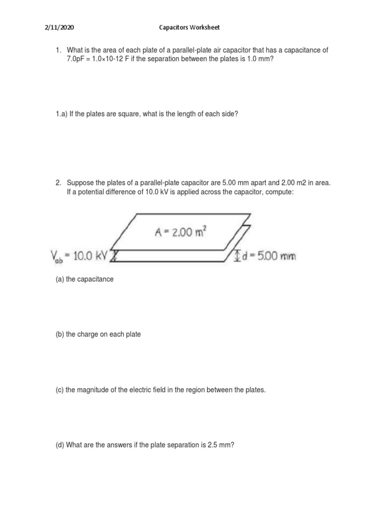 2/11/2020 Capacitors Worksheet | PDF