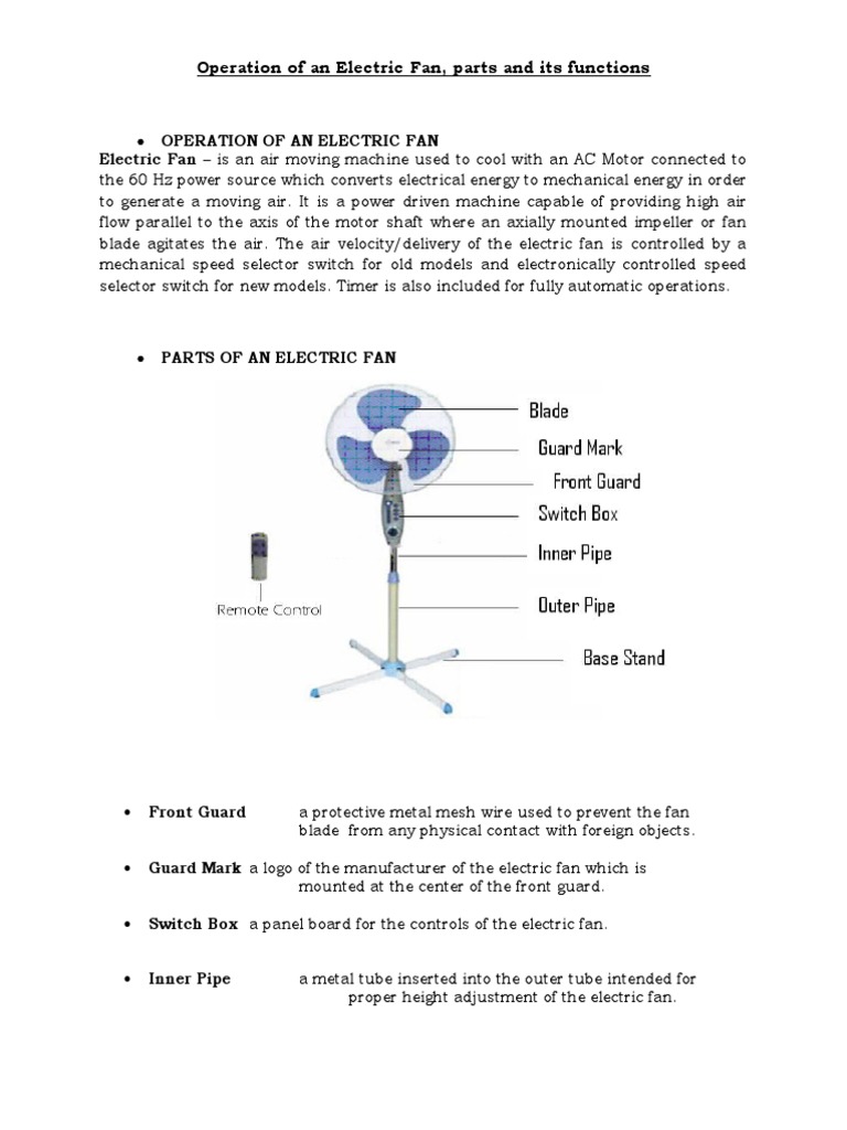 Operation of An Electric Fan, Parts and Its Functions | PDF | Electric ...