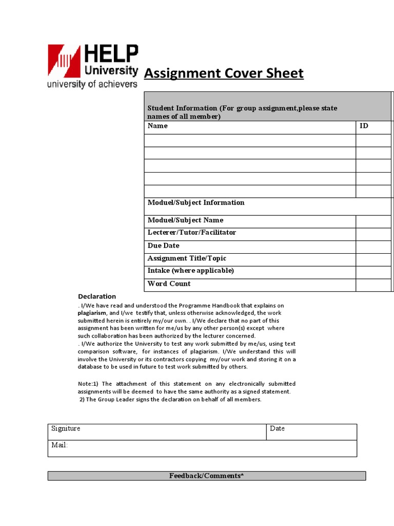 Assignment Cover Sheet: Signiture Date Mail | PDF | Employment | Human ...